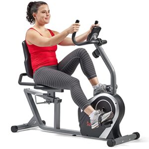 sunny health & fitness magnetic recumbent exercise bike, pulse rate monitoring, 300 lb capacity, digital monitor and quick adjustable seat | sf-rb4616s