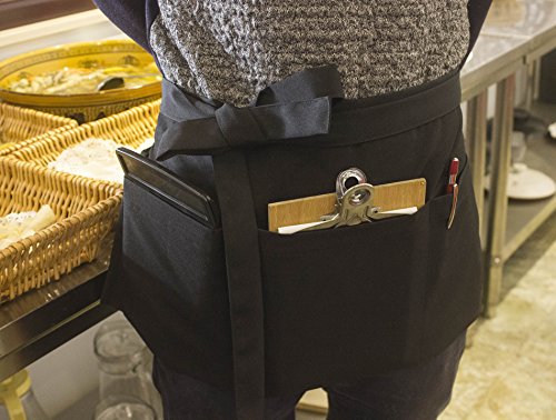 SEW UR LIFE (2 Set Resist Water 3 Big Pockets Waist Server Apron Kitchen Restaurant Bistro Cafe Bar Pub Cake Shop Bakery Unisex Half Aprons for Chef, Baker, Servers, Waitress, Waiter(Black)