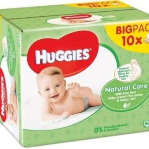 Baby Wipes Hugies Natural Care with Aloe Vera 10 Pack of 56 Wipes