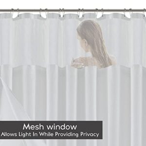 Waffle Weave Shower Curtain With Liner Sets - Modern Shower Curtain for Bathroom With Mesh Top Window - Premium Quality Fabric Snap Shower Curtain