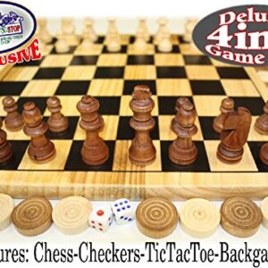 Matty's Toy Stop Deluxe 4-in-1 Reversible Chess, Checkers, Tic Tac Toe & Backgammon Wooden Board Game Set