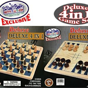 Matty's Toy Stop Deluxe 4-in-1 Reversible Chess, Checkers, Tic Tac Toe & Backgammon Wooden Board Game Set