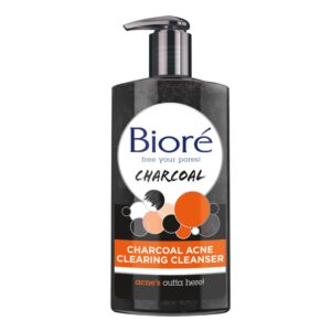 bioré charcoal acne cleanser, salicylic acid treatment, helps prevent breakouts, oil absorption and control for acne prone, oily skin, 6.77 ounce