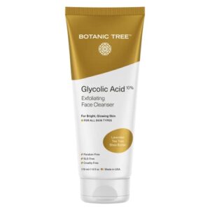 botanic tree glycolic acid face wash, exfoliating facial cleanser and scrub, 10% glycolic acid, aha and salicylic acid face cleanser 6 fl. oz