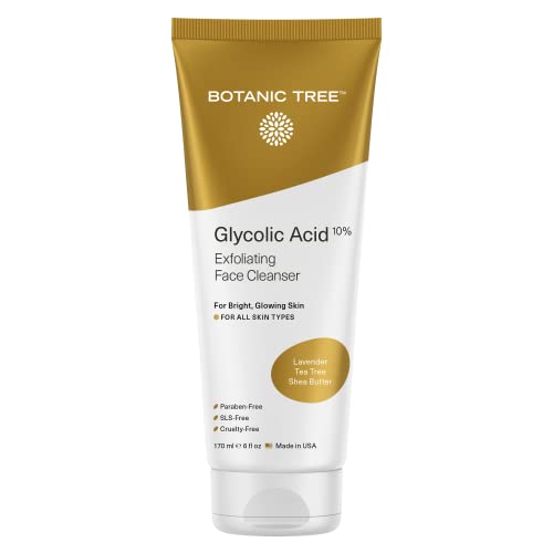 Botanic Tree Glycolic Acid Face Wash, Exfoliating Facial Cleanser and Scrub, 10% Glycolic Acid, AHA and Salicylic Acid Face Cleanser 6 fl. oz