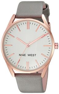 nine west women's nw/1994rggy rose gold-tone and grey strap watch