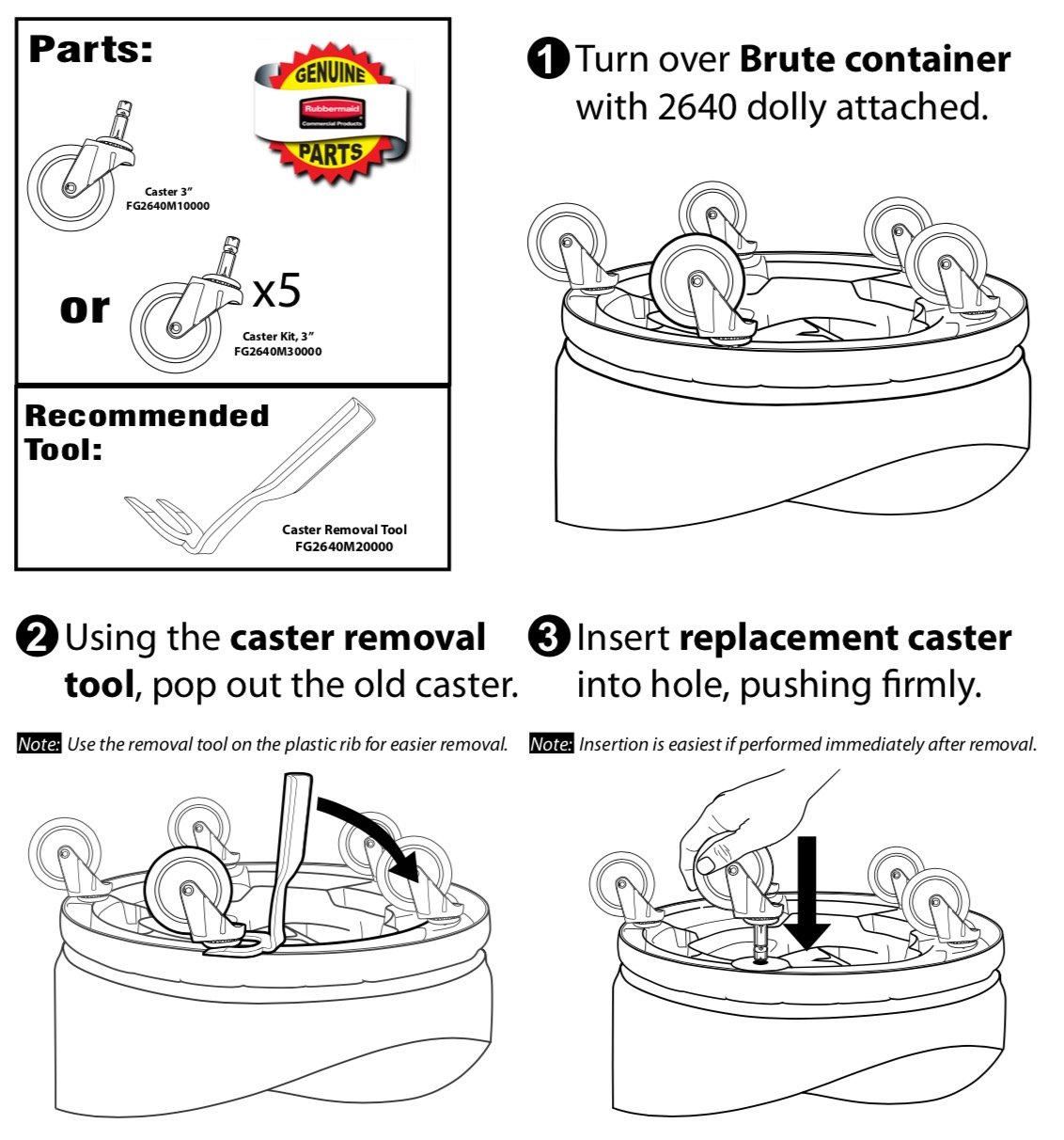 Rubbermaid 2640 Brute Dolly Replacement Caster (5 Casters) 2640M3