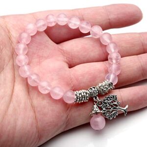 Top Plaza Stretch Rose Quartz Tree of Life Lucky Stone Bracelet Reiki Healing Crystal Gemstone Dangle Charms Pendant Birthstone Bracelet(6.2") Mothers Day Mom Gifts Bracelets