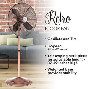 DecoBREEZE Pedestal Standing Fan, 3 Speed Oscillating Fan with Adjustable Height, Brushed Copper Antique Fan, 16 inches