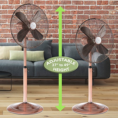 DecoBREEZE Pedestal Standing Fan, 3 Speed Oscillating Fan with Adjustable Height, Brushed Copper Antique Fan, 16 inches