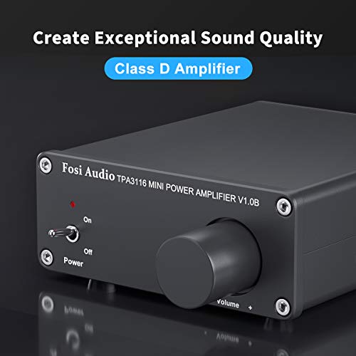 Fosi Audio V1.0B 2 Channel Amplifier Stereo Audio Amp Mini Hi-Fi Class D Integrated TPA3116 Amp for Home Speakers 50W x 2 with 19V 4.74A Power Supply