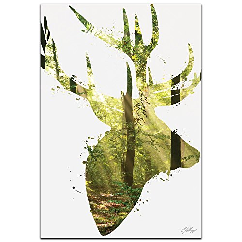 Animal Silhouette 'Forest Deer' by Adam Schwoeppe - Landscape Photography Wooded Nature Art on White Metal