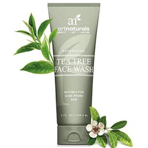 artnaturals tea tree face wash - (8 fl oz / 236ml) - helps heal and prevent breakouts, acne and skin irritation - green tea, 100% pure tea tree essential oil, and aloe vera