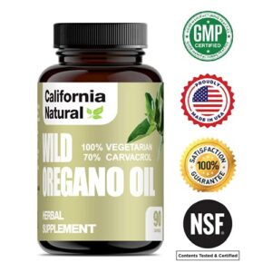 Wild Oregano Oil Vegetarian Soft Capsules - California Natural - Immune System & Digestive Support - Promote Gut Health & Healthy Digestion - 100% Vegetarian - 70% Carvacrol - Herbal 90 count