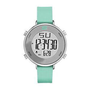 skechers women's magnolia digital chronograph watch, color: silver, mint green (model: sr6070)