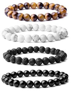 wrcxstone natural 8mm gorgeous semi-precious gemstones healing crystal stretch beaded bracelet unisex (4 pieces a set(4 colors))