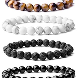 WRCXSTONE Natural 8mm Gorgeous Semi-Precious Gemstones Healing Crystal Stretch Beaded Bracelet Unisex (4 Pieces A Set(4 Colors))