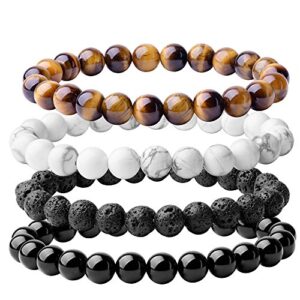 WRCXSTONE Natural 8mm Gorgeous Semi-Precious Gemstones Healing Crystal Stretch Beaded Bracelet Unisex (4 Pieces A Set(4 Colors))