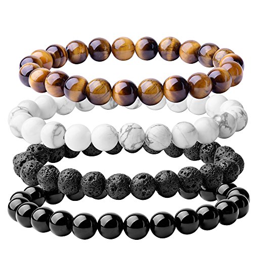 WRCXSTONE Natural 8mm Gorgeous Semi-Precious Gemstones Healing Crystal Stretch Beaded Bracelet Unisex (4 Pieces A Set(4 Colors))