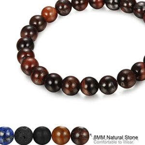 FIBO STEEL 5 Pcs 8MM Natural Healing Stone Bracelets for Men Women Beaded Bracelets Elastic,5A