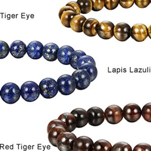 FIBO STEEL 5 Pcs 8MM Natural Healing Stone Bracelets for Men Women Beaded Bracelets Elastic,5A