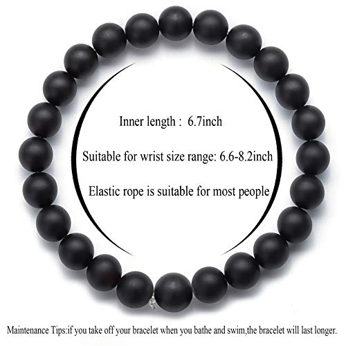 Hamoery Men Women 8mm Natural Stone Beads Bracelet Elastic Yoga Agate Bracelet Bangle(Matte Agate)