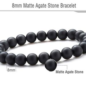 Hamoery Men Women 8mm Natural Stone Beads Bracelet Elastic Yoga Agate Bracelet Bangle(Matte Agate)