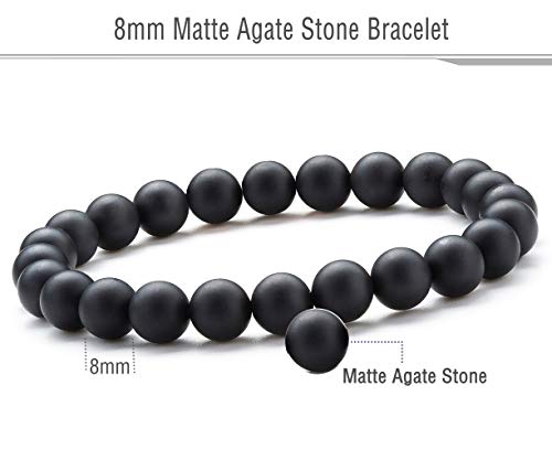 Hamoery Men Women 8mm Natural Stone Beads Bracelet Elastic Yoga Agate Bracelet Bangle(Matte Agate)