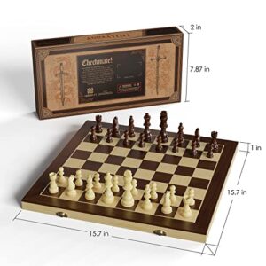 𝗡𝗘𝗪 𝗩𝗘𝗥𝗦𝗜𝗢𝗡 15" Magnetic Chess Board Set - Wooden Chess Board for Kids and Adults - Universal, Competition Ready - Hand Carved Travel Game Chess Pieces - Felted Board Storage, Vintage Chess