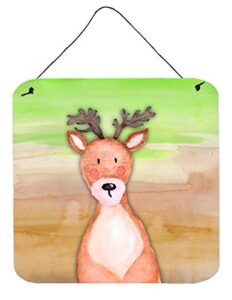 caroline's treasures bb7435ds66 deer watercolor wall or door hanging prints aluminum metal sign kitchen wall bar bathroom plaque home decor, 6x6, multicolor