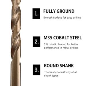 Hymnorq Metric M35 Cobalt Steel Extremely Heat Resistant Twist Drill Bits with Straight Shank Set of 13pcs to Cut Through Hard Metals Such as Stainless Steel and Cast Iron