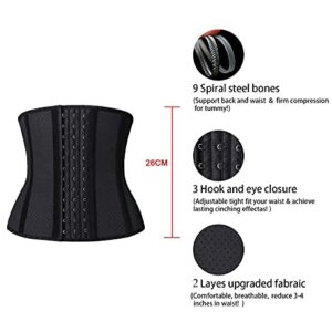 YIANNA Short Torso Waist Trainer for Women Tummy Control Underbust Sports Workout Hourglass Body Shaper, YA110266-Black-L