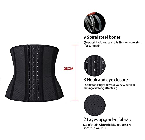 YIANNA Short Torso Waist Trainer for Women Tummy Control Underbust Sports Workout Hourglass Body Shaper, YA110266-Black-L