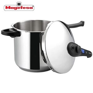 Magefesa® Favorit Super-Fast and Easy To Use pressure cooker, 8 Quart, 18/10 stainless steel, suitable for all types of cooktops, including induction, excellent heat distribution