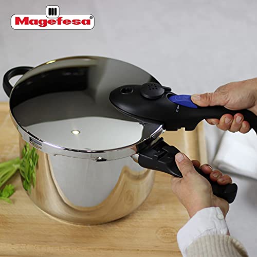 Magefesa® Favorit Super-Fast and Easy To Use pressure cooker, 8 Quart, 18/10 stainless steel, suitable for all types of cooktops, including induction, excellent heat distribution