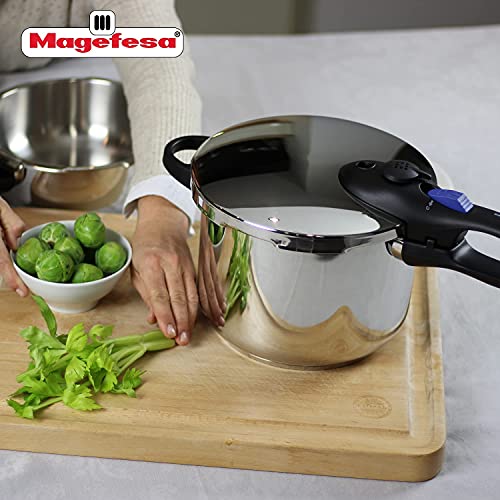 Magefesa® Favorit Super-Fast and Easy To Use pressure cooker, 8 Quart, 18/10 stainless steel, suitable for all types of cooktops, including induction, excellent heat distribution