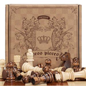 AMEROUS Wooden Chess Pieces Only, Staunton Style Wood Chessmen with 3.15" King - Storage Bag - Gift Packed Box, Tournament Chess Game Pawns for Replacement of Missing Pieces