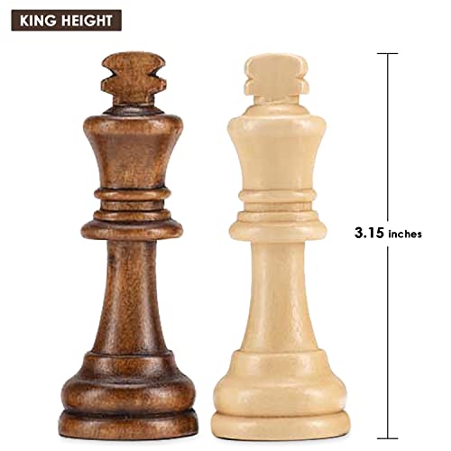 AMEROUS Wooden Chess Pieces Only, Staunton Style Wood Chessmen with 3.15" King - Storage Bag - Gift Packed Box, Tournament Chess Game Pawns for Replacement of Missing Pieces