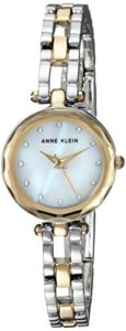 anne klein women's premium crystal accented two-tone open bracelet watch