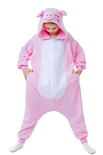 CANASOUR Unisex Halloween Kids Pink Pig Onesie For 6-8 Years Girls Costume Party Cosplay Pyjamas (Height 47-51”, 6 Years, Pig)