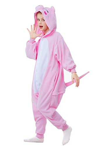 CANASOUR Unisex Halloween Kids Pink Pig Onesie For 6-8 Years Girls Costume Party Cosplay Pyjamas (Height 47-51”, 6 Years, Pig)