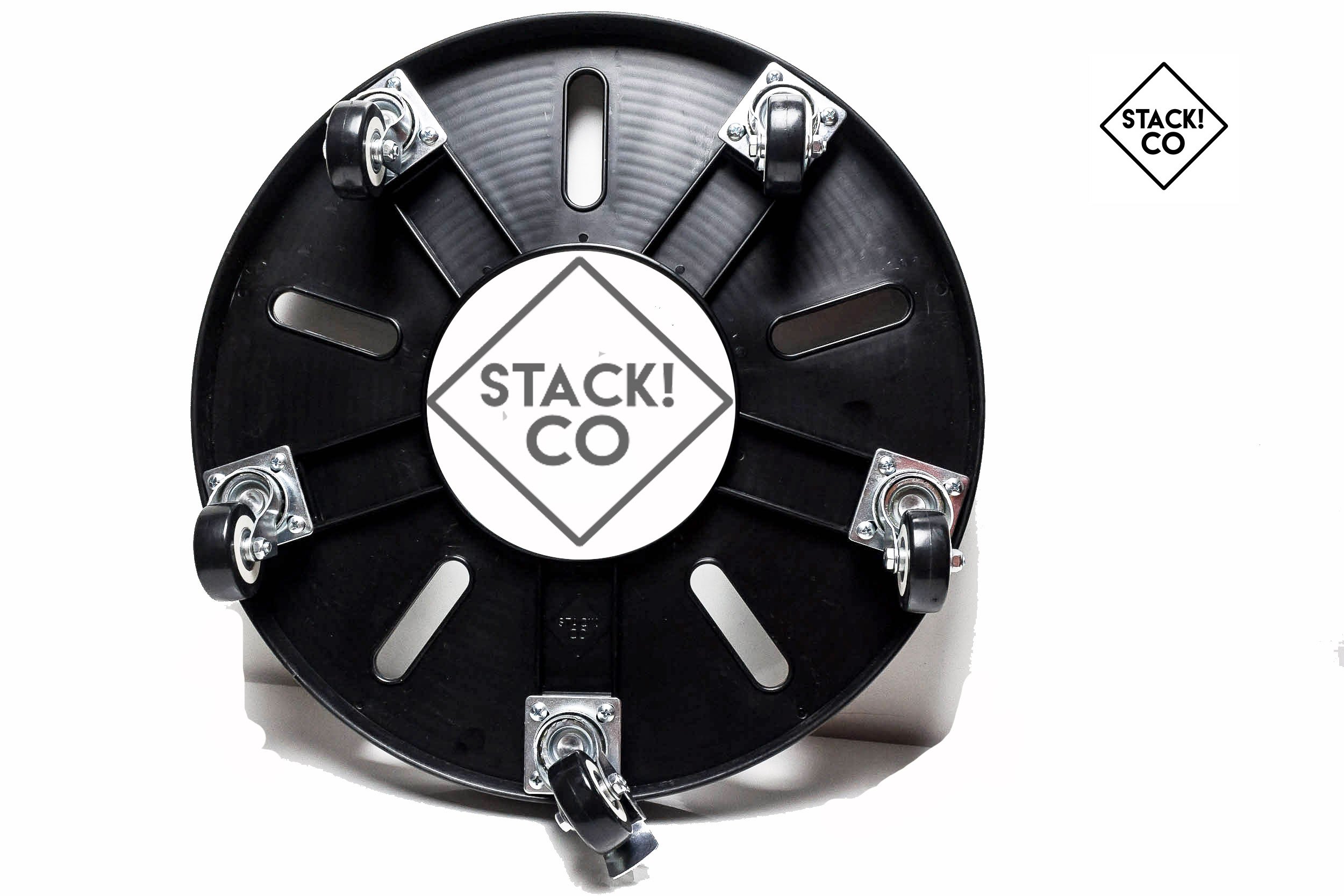 Stack! Co Half Barrel Keg Dolly Universal round with Centered Hole and Locking Caster - 16.25" Diameter