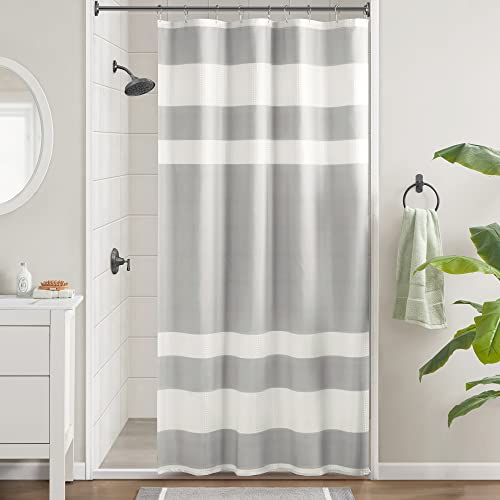 Madison Park Shower Curtain, Waffle Weave, Pieced Design Fabric Shower Curtain with 3M Scotchgard Moisture Management, Premium Spa Quality Modern Shower Curtains for Bathroom, Stall 54"x78" Grey