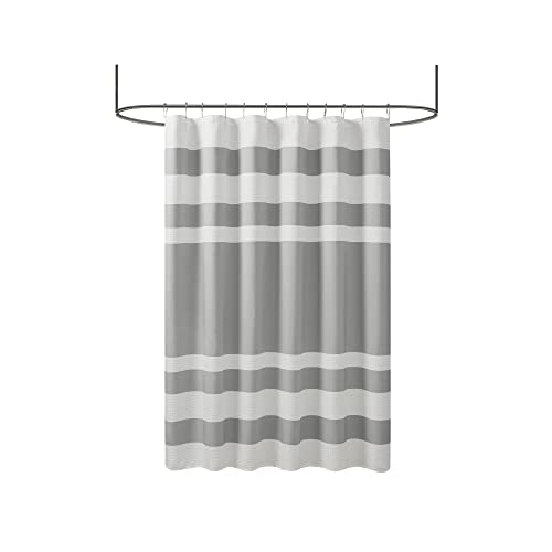 Madison Park Shower Curtain, Waffle Weave, Pieced Design Fabric Shower Curtain with 3M Scotchgard Moisture Management, Premium Spa Quality Modern Shower Curtains for Bathroom, Stall 54"x78" Grey