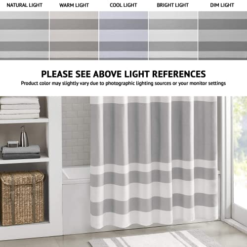 Madison Park Shower Curtain, Waffle Weave, Pieced Design Fabric Shower Curtain with 3M Scotchgard Moisture Management, Premium Spa Quality Modern Shower Curtains for Bathroom, Stall 54"x78" Grey