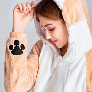 CORIRESHA Cute Coral Velvet Long Sleeve Shiba Inu Dog Embroidery Home Wear Hoodie for Women White