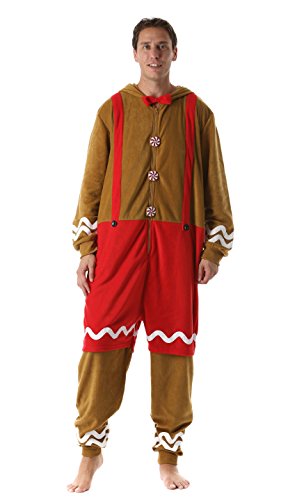 #FollowMe 6446-S Men's Adult Onesie/Mens Pajamas, Gingerbread Man, Small