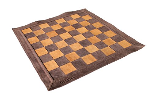 StonKraft - Big Size 19" x 19" Genuine Leather Chess Board | Roll-up Tournament Chess | Brown Suede