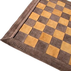 StonKraft - Big Size 19" x 19" Genuine Leather Chess Board | Roll-up Tournament Chess | Brown Suede