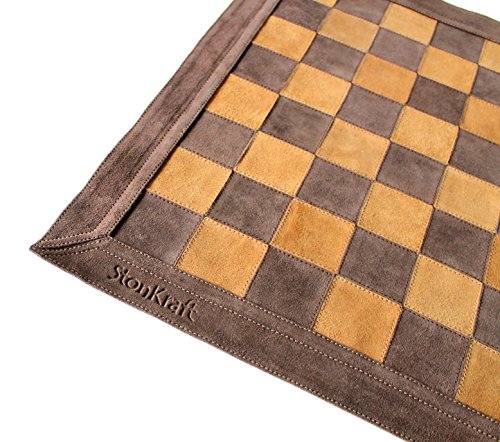 StonKraft - Big Size 19" x 19" Genuine Leather Chess Board | Roll-up Tournament Chess | Brown Suede